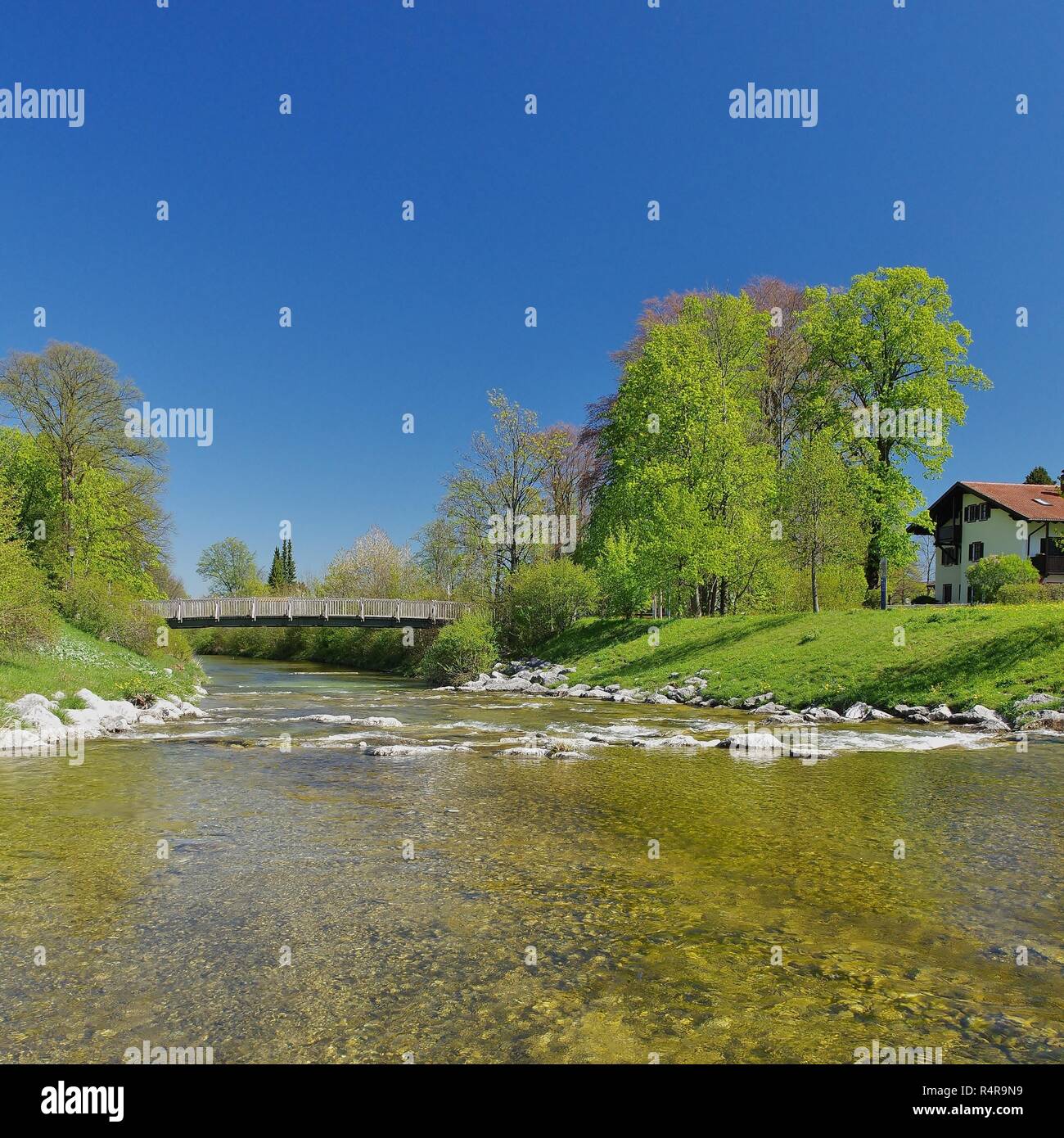 view of the prien in aschau im chiemgau,upper bavaria,southern germany ...