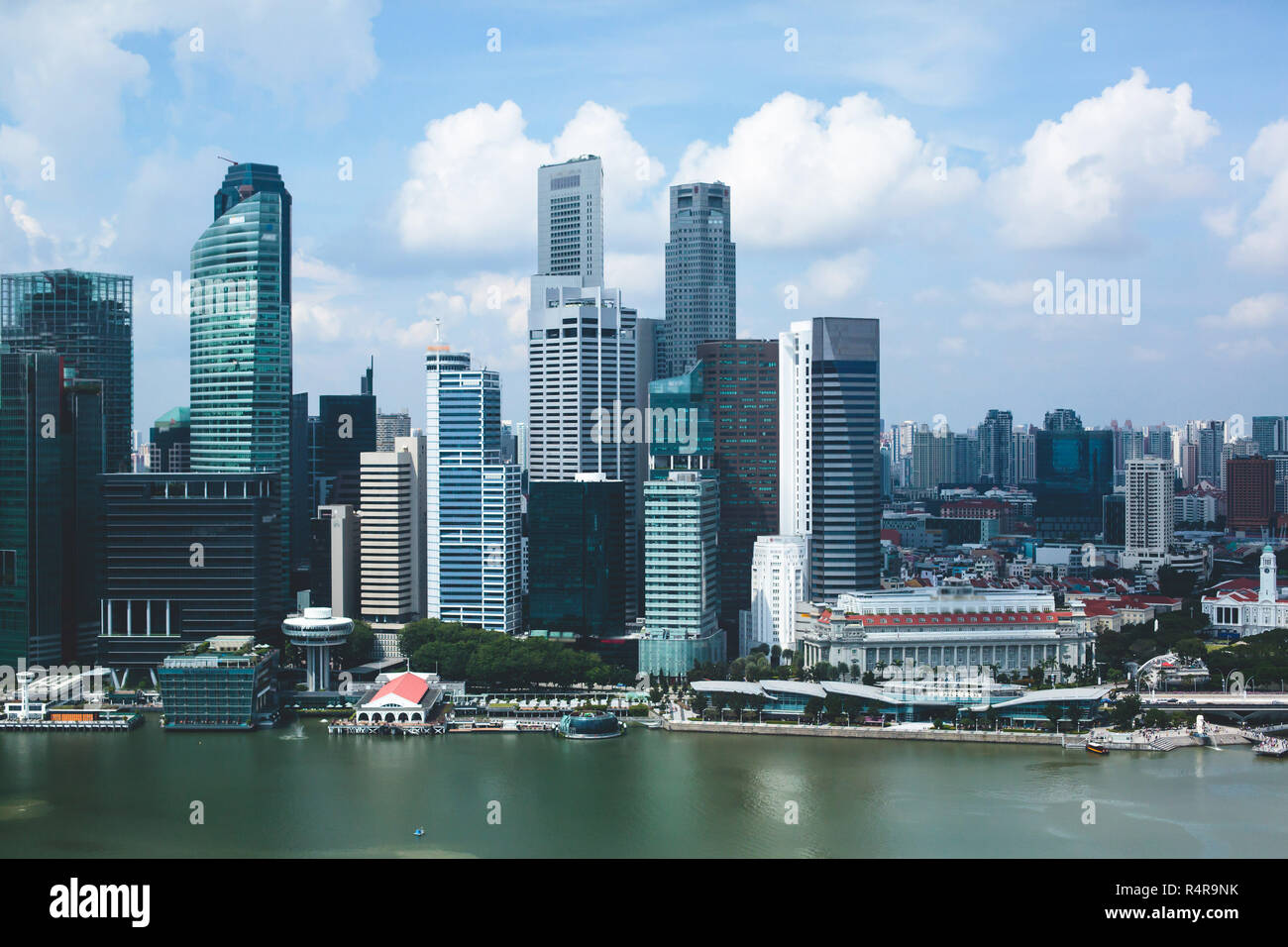 Beautiful super wide-angle summer aerial view of Singapore, with ...