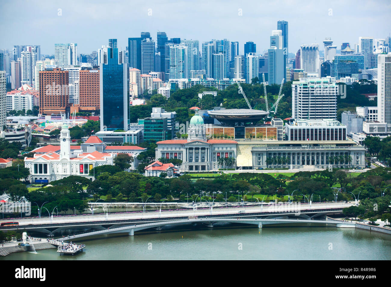 Beautiful super wide-angle summer aerial view of Singapore, with ...