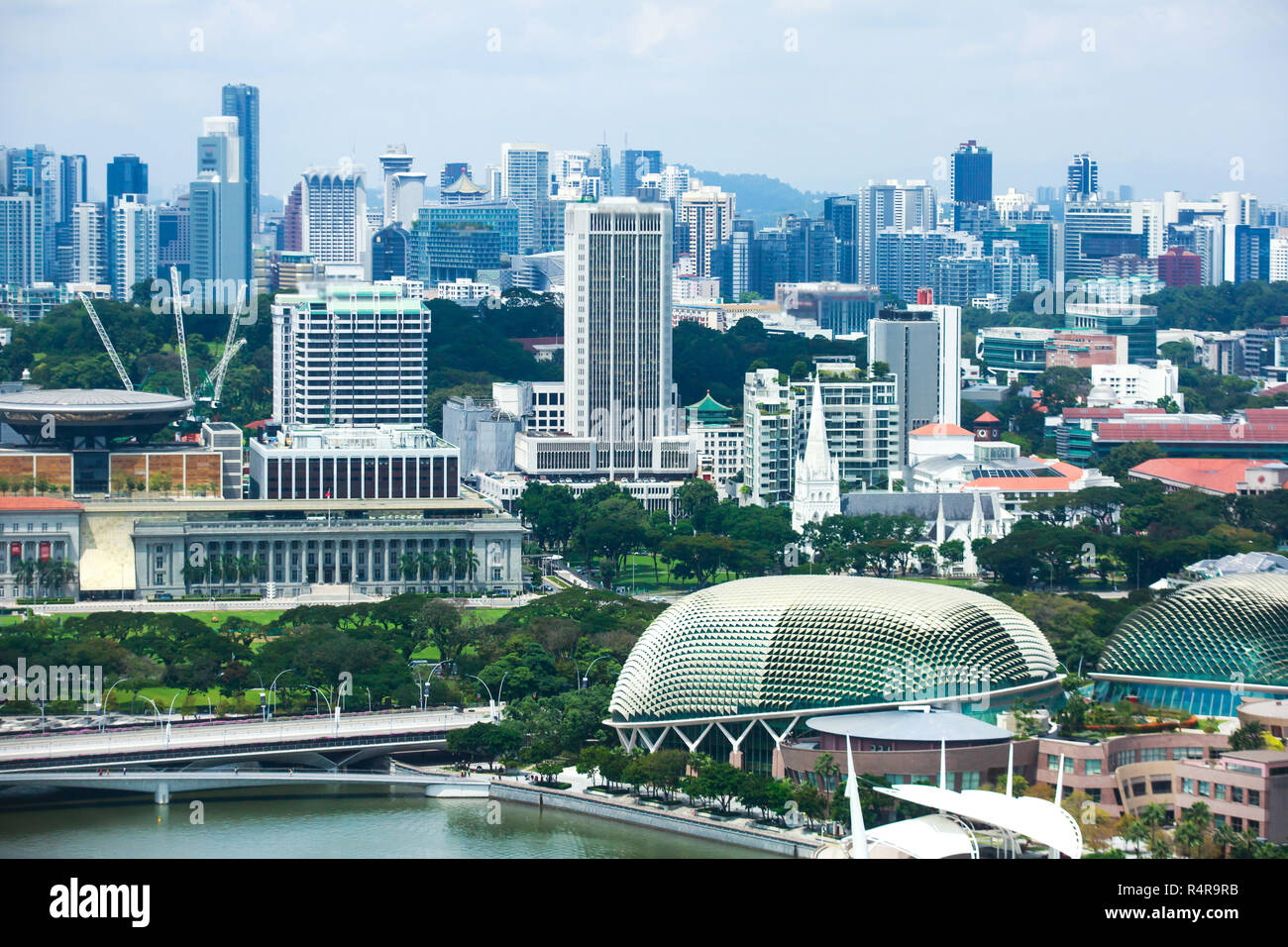 Beautiful super wide-angle summer aerial view of Singapore, with ...