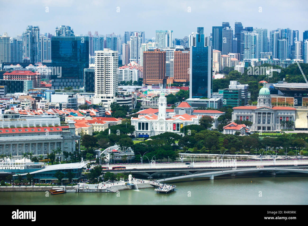 Beautiful super wide-angle summer aerial view of Singapore, with ...