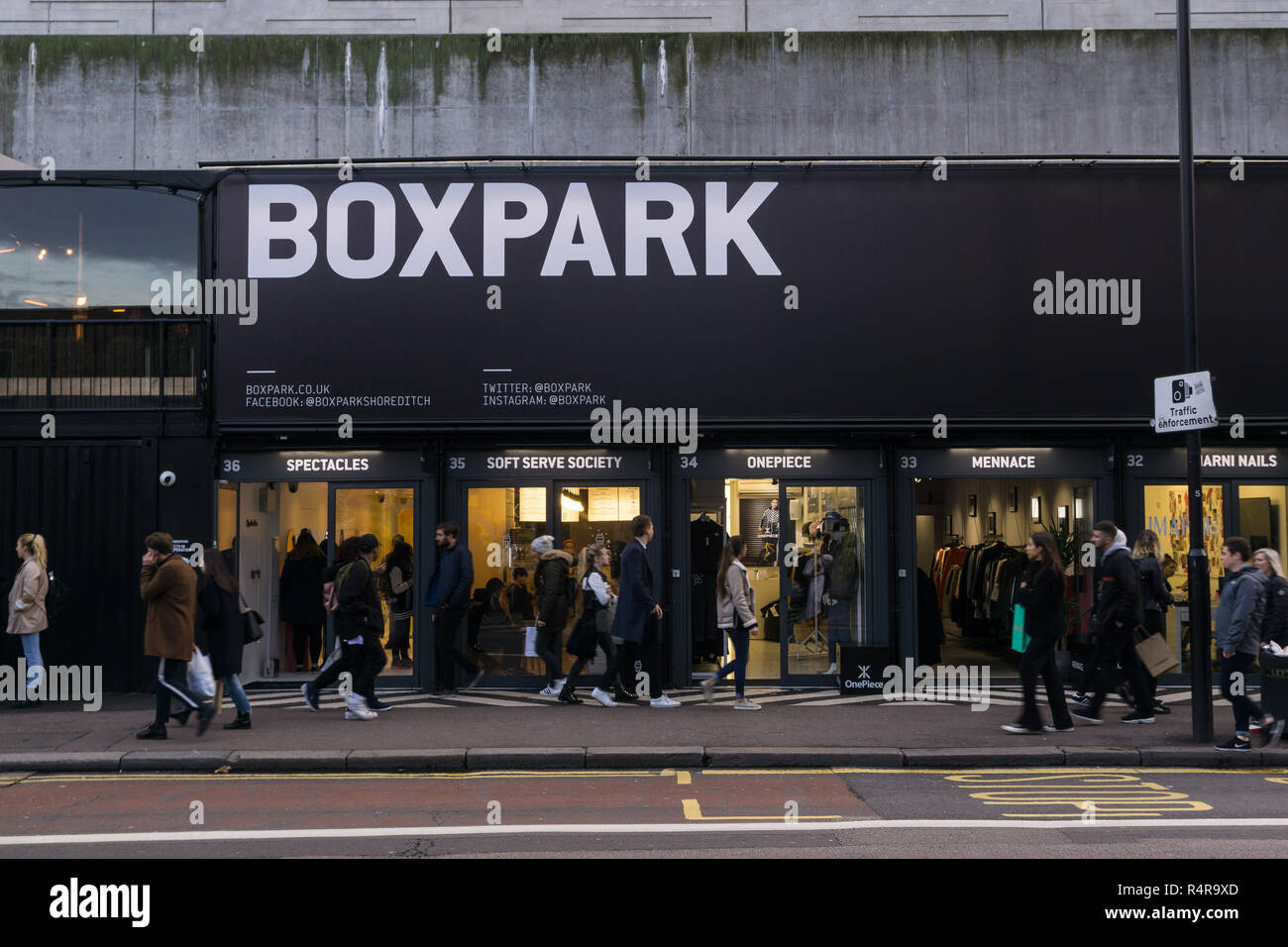 Boxpark in Shoreditch London, a shopping and food mall made from re ...