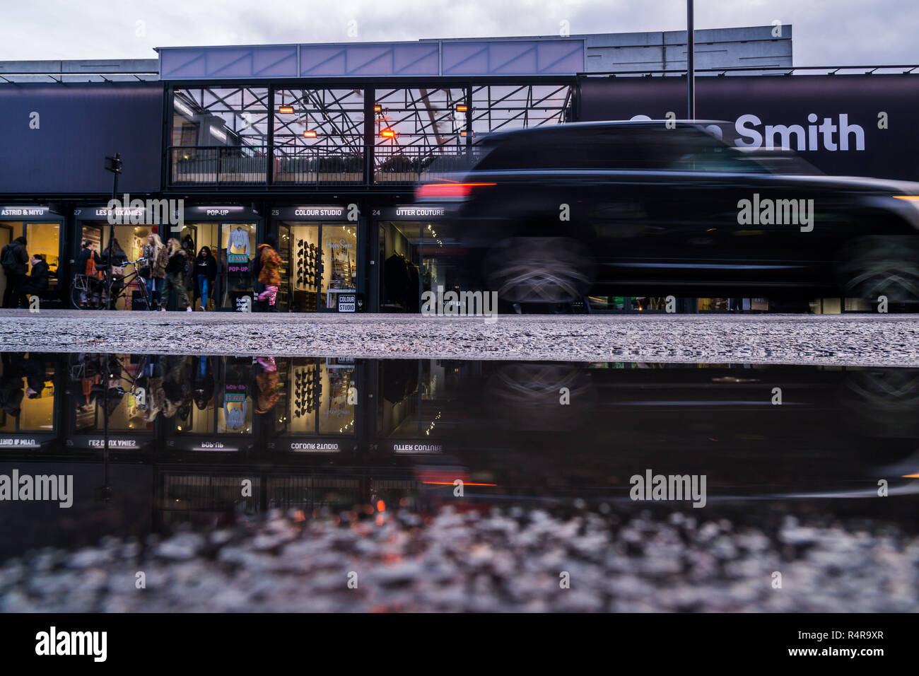 Boxpark in Shoreditch London, a shopping and food mall made from re ...