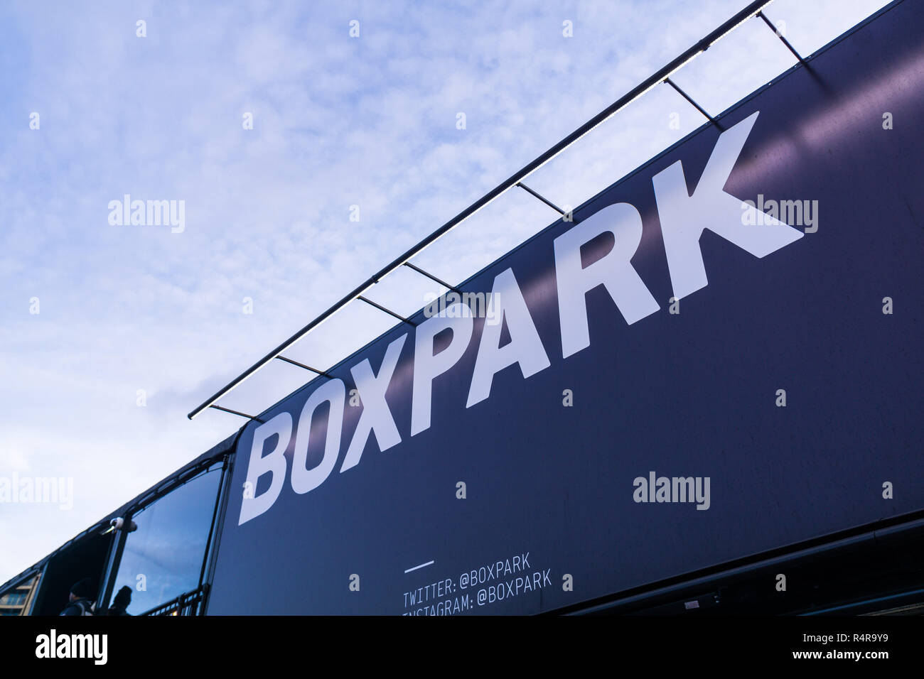 Boxpark in Shoreditch London, a shopping and food mall made from re ...
