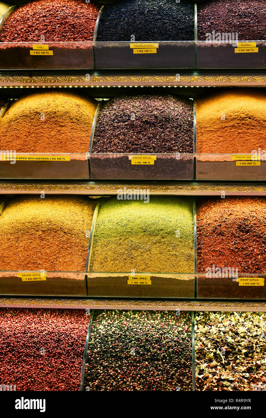 Variety of spices on the Grand Bazaar in Istanbul, Turkey Stock Photo ...