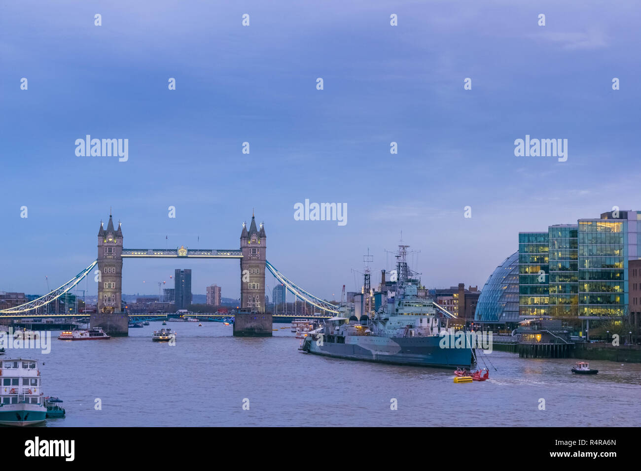 The view looking towards Tower Bridge from London Bridge in London ...