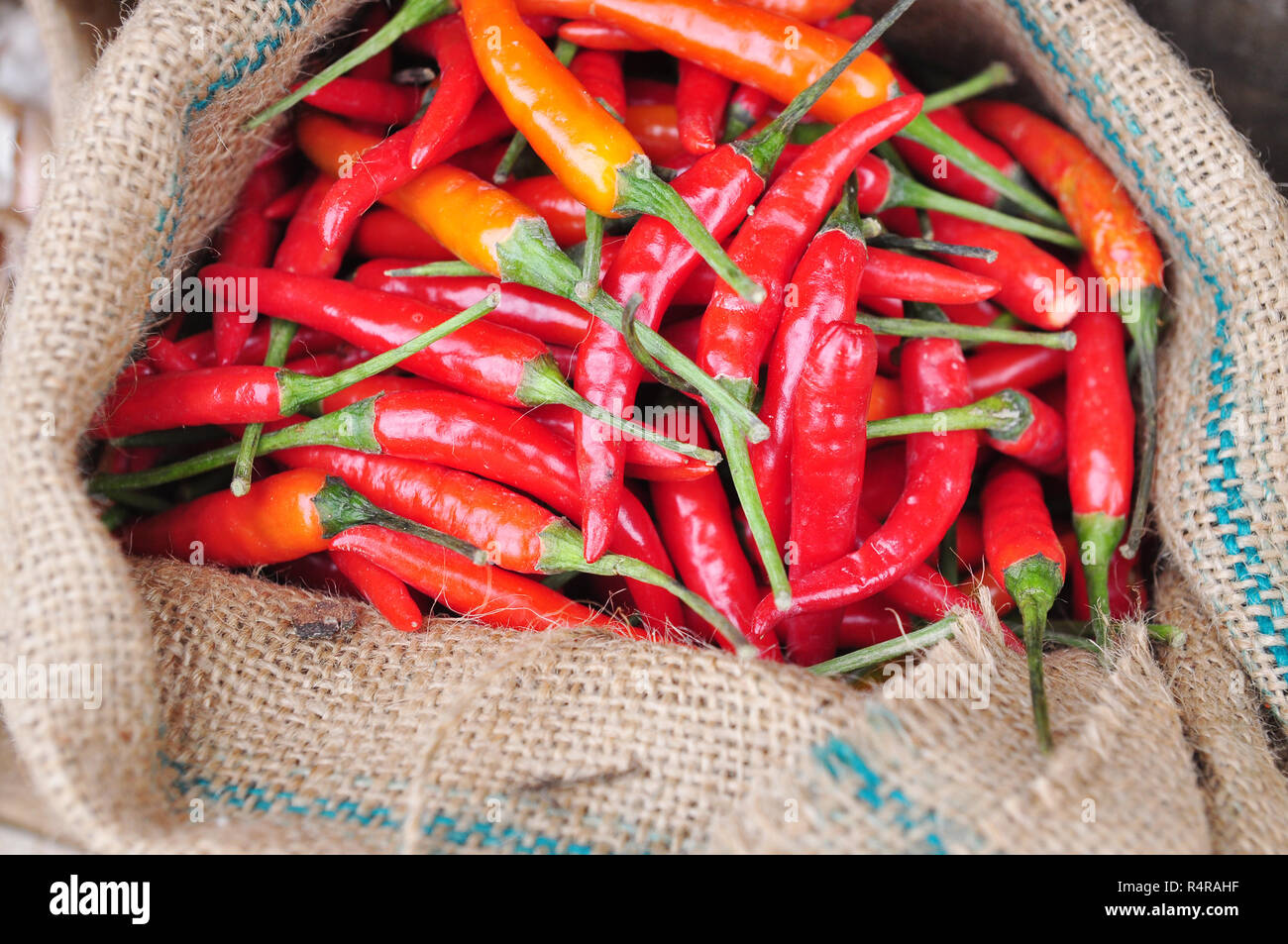 Red chili peppers in sack hi-res stock photography and images - Alamy
