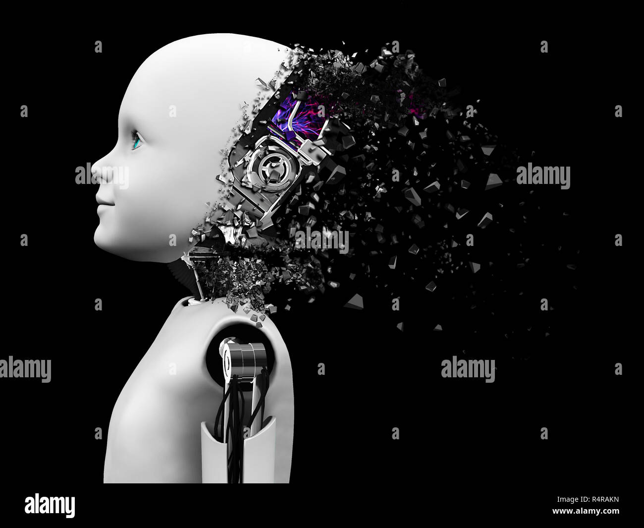 3D rendering of child robot head that shatters Stock Photo - Alamy