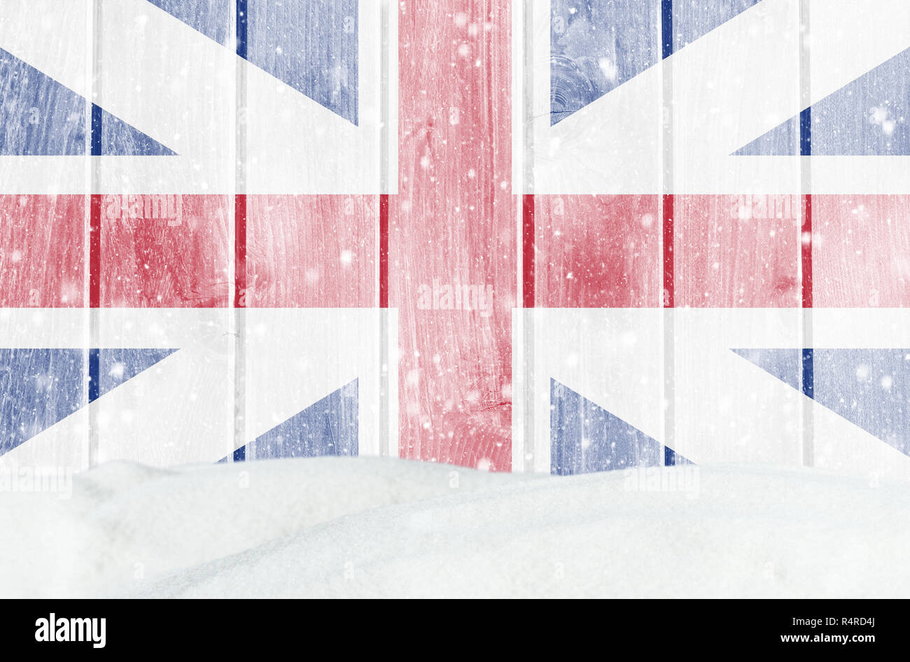 Christmas winter background with wooden wall, falling snow, snowdrift ...