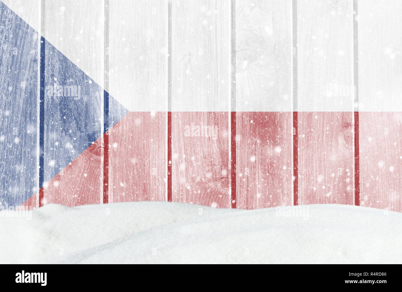 Christmas winter background with wooden wall, falling snow, snowdrift ...