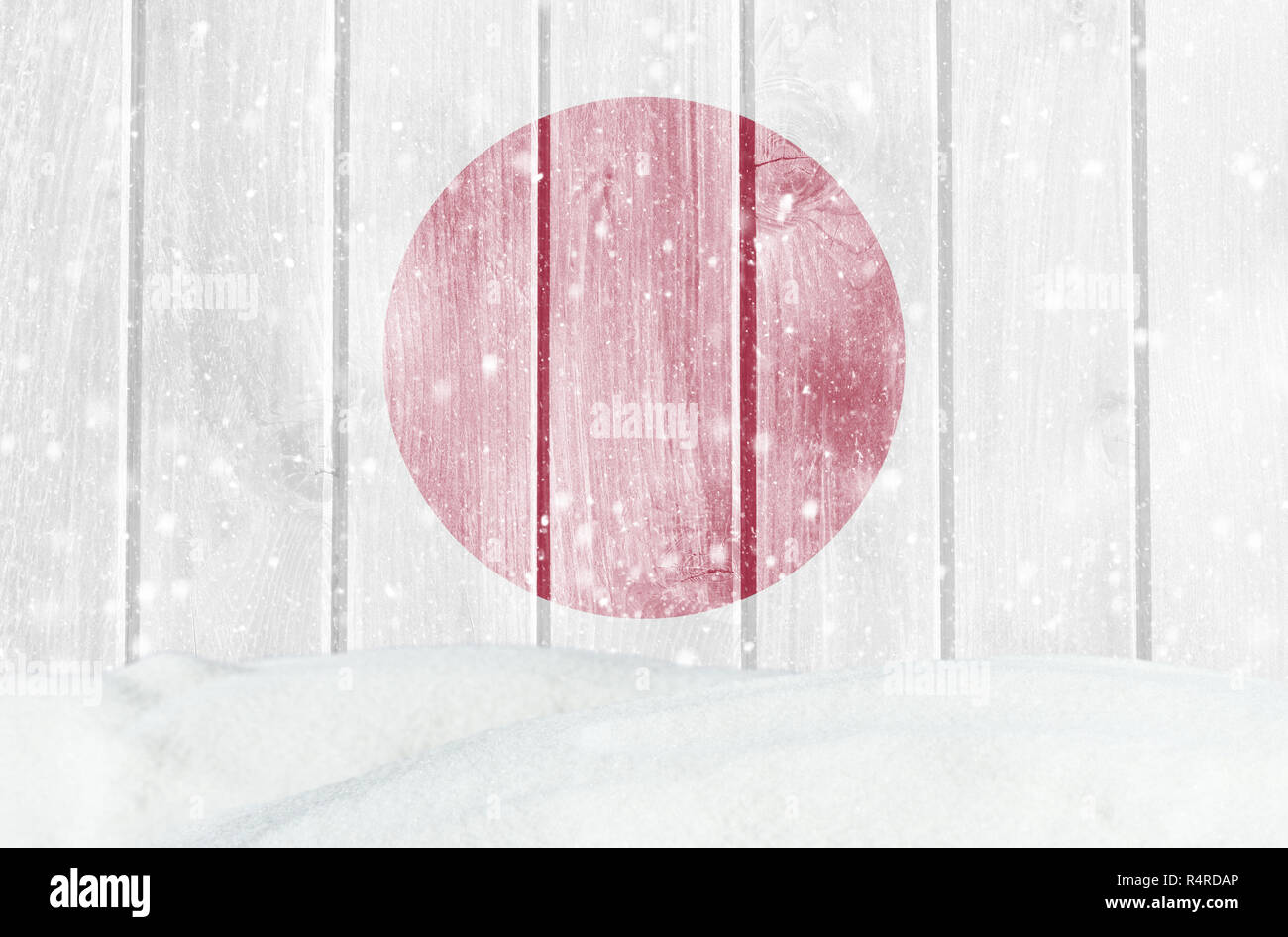 Christmas winter background with wooden wall, falling snow, snowdrift ...