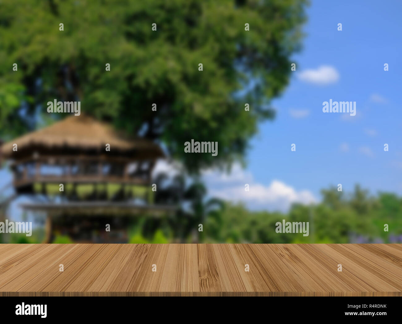 wood hut home house on tamarind tree with wood table for display ...