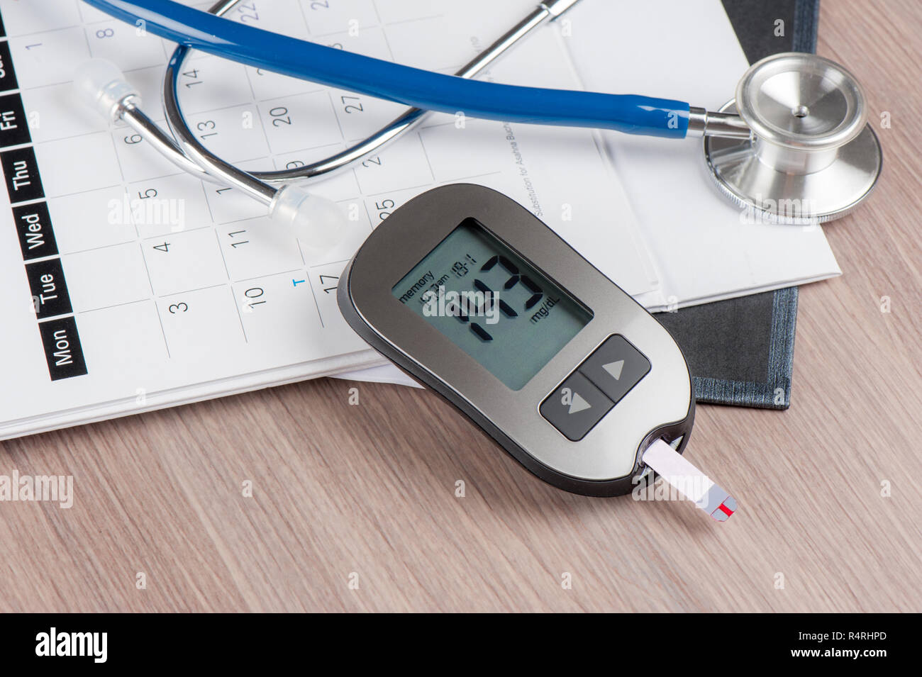 Checking blood sugar level with blood glucose meter Stock Photo - Alamy
