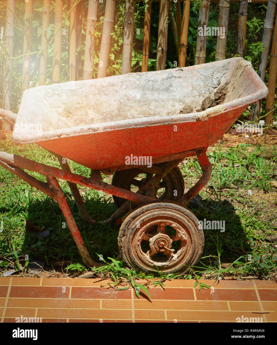 mortar cart cement for construction or agriculture / the old orange ...