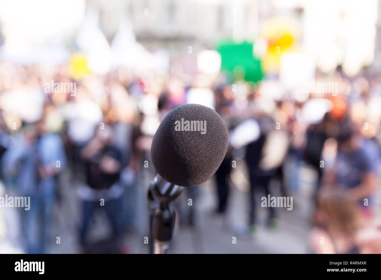 Protest. Public demonstration. Microphone Stock Photo - Alamy