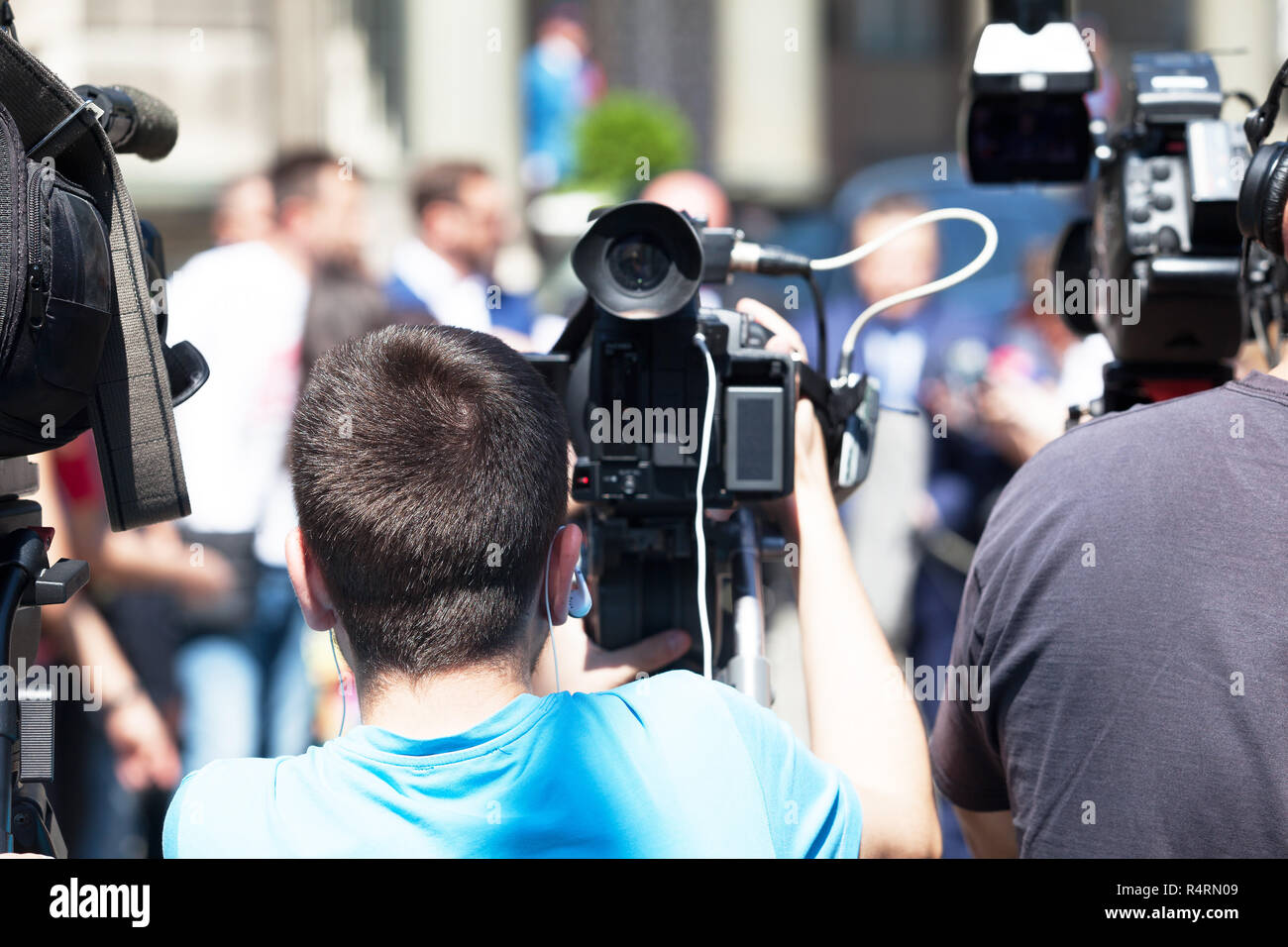 Press conference. Filming an media event with a video camera Stock ...