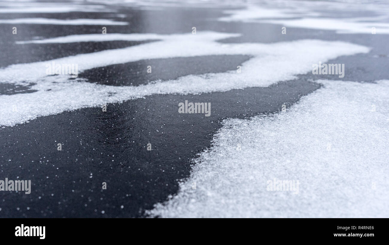 Frost crystals on surface of river ice. Cold winter background Stock ...