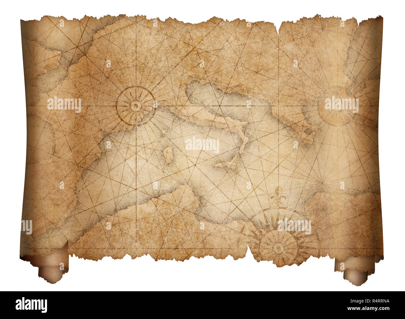 old mediterranean map scroll isolated on white Stock Photo - Alamy