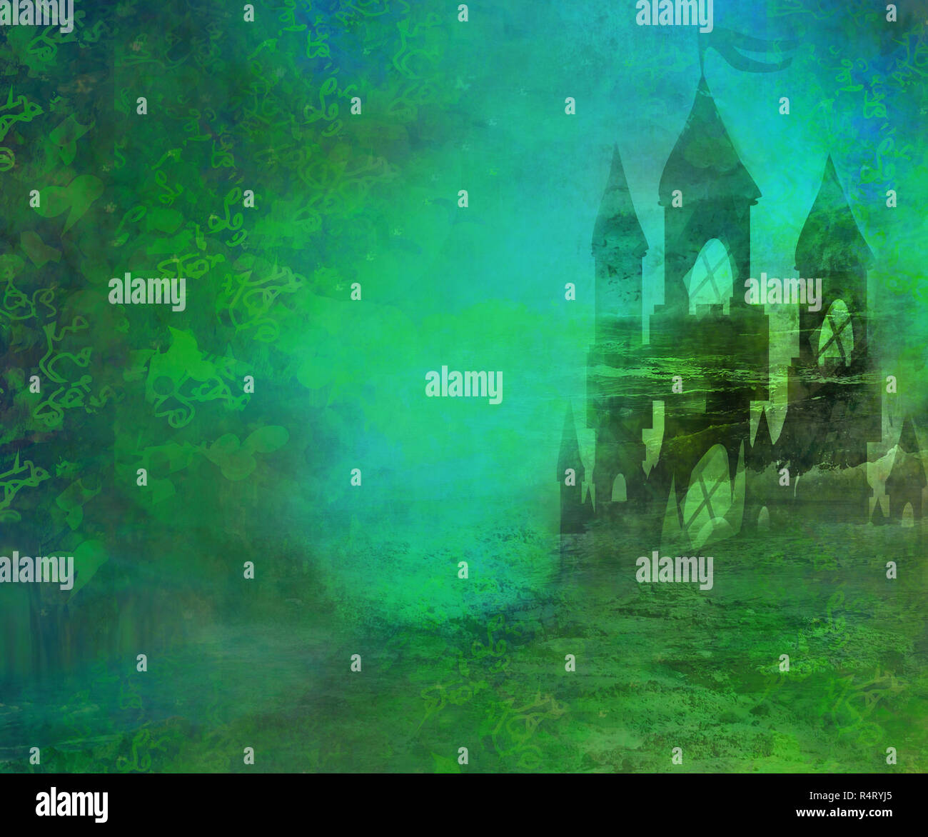 Landscape with old castle - abstract illustration Stock Photo - Alamy