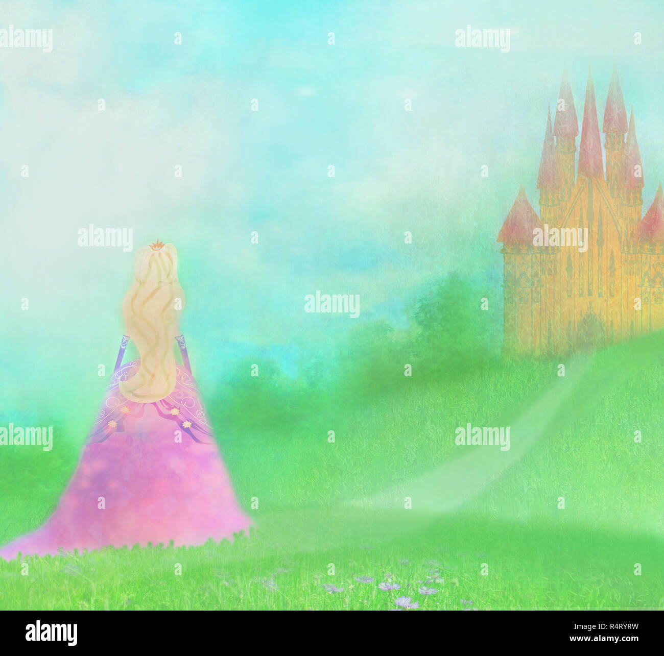 Princess in front of her castle Stock Photo - Alamy