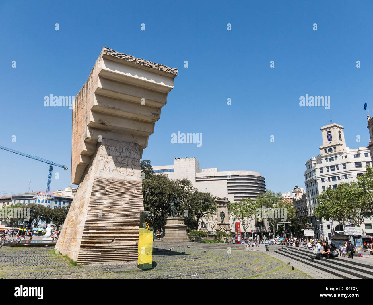 BARCELONA, SPAIN - April 21, 2018: Catalonia Square, the center of the ...