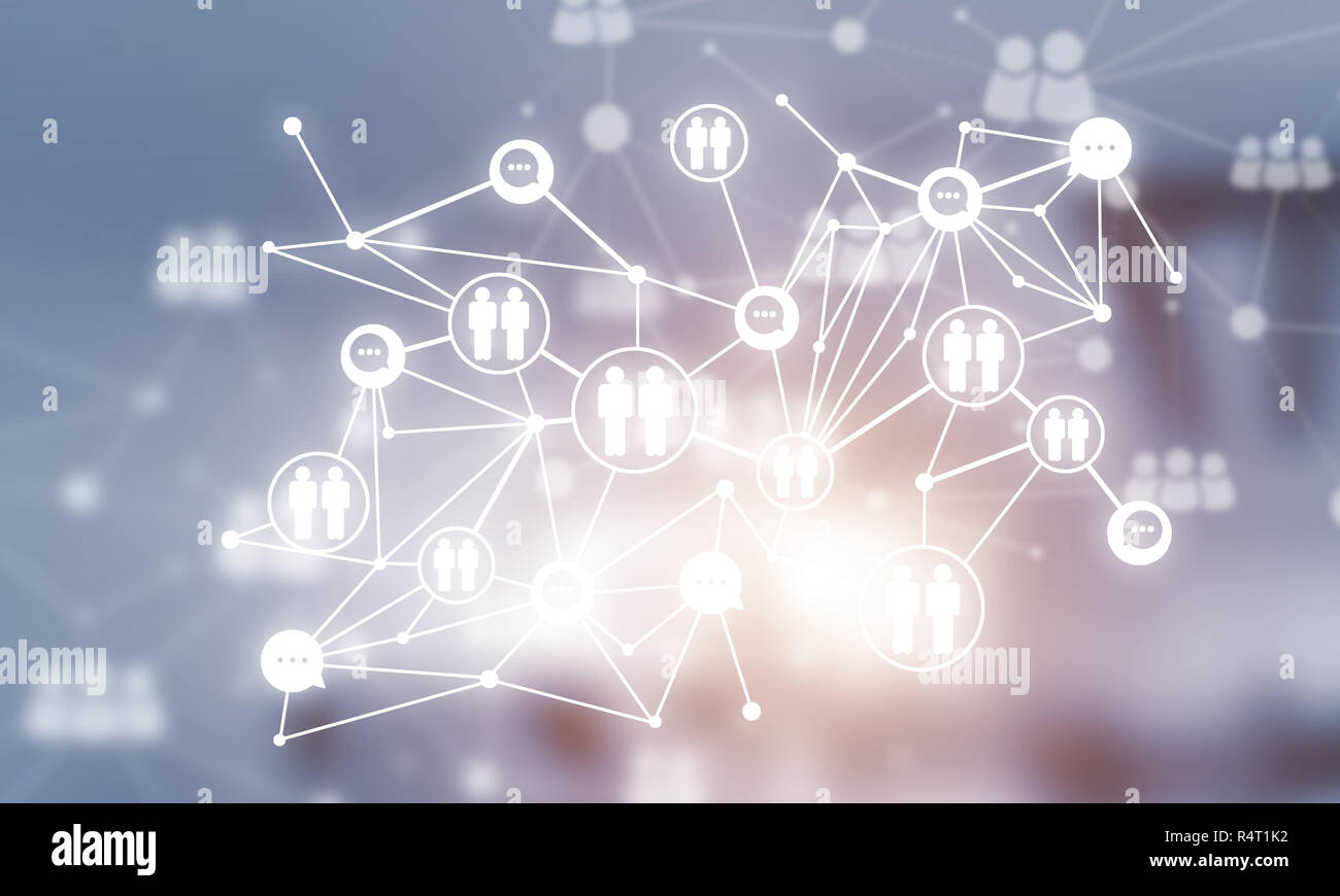 Concept of networking and connection against modern office blurred ...