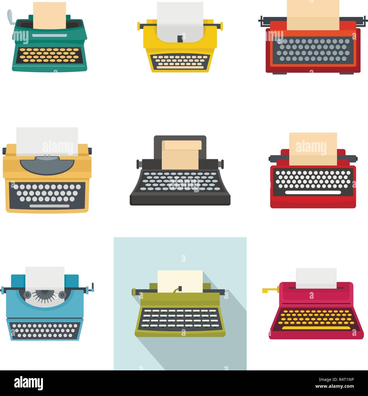 Typewriter machine keys old keyboard icons set. Flat illustration of 9 ...