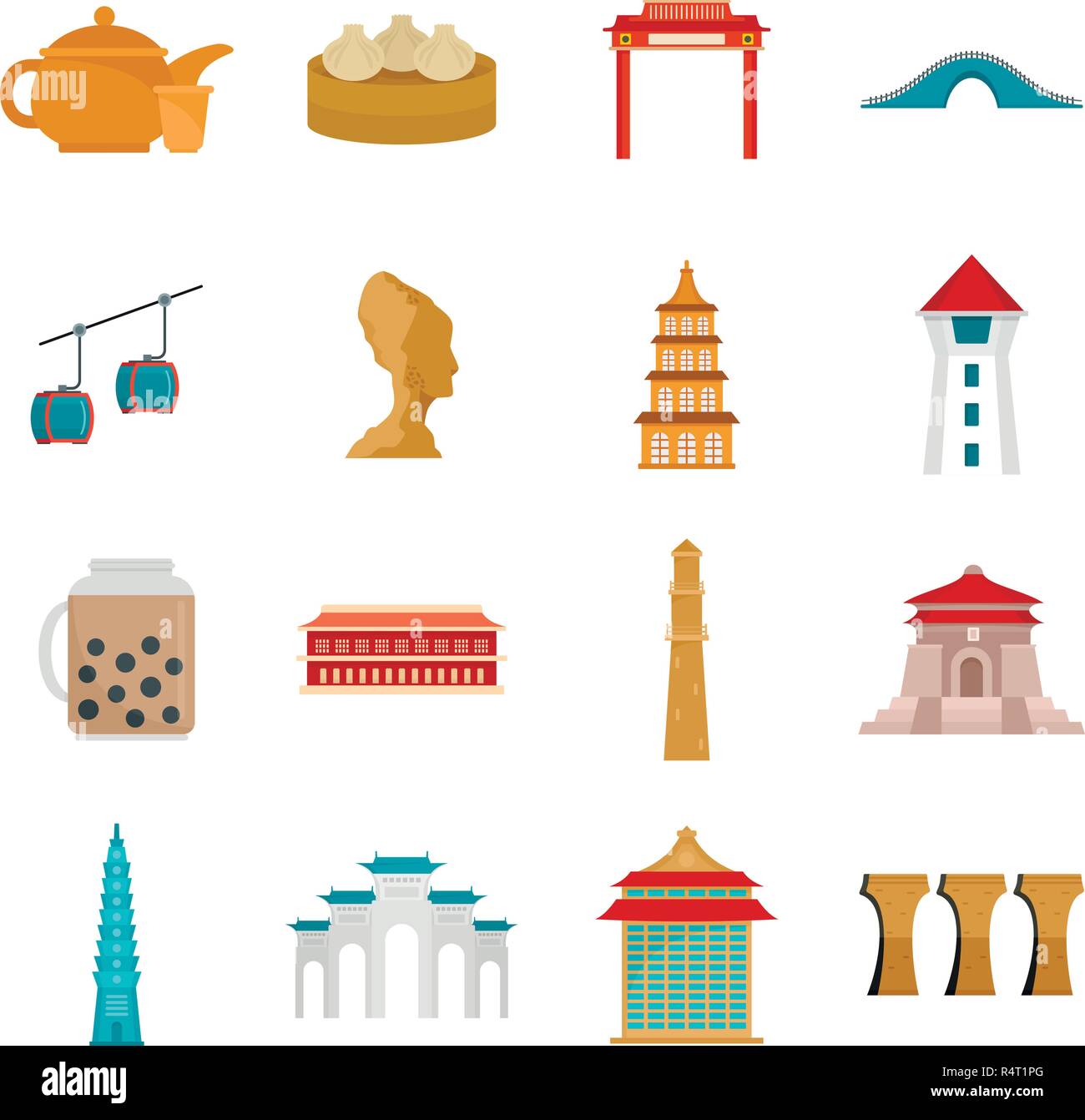 Taipei taiwan city skyline icons set. Flat illustration of 16 taipei ...
