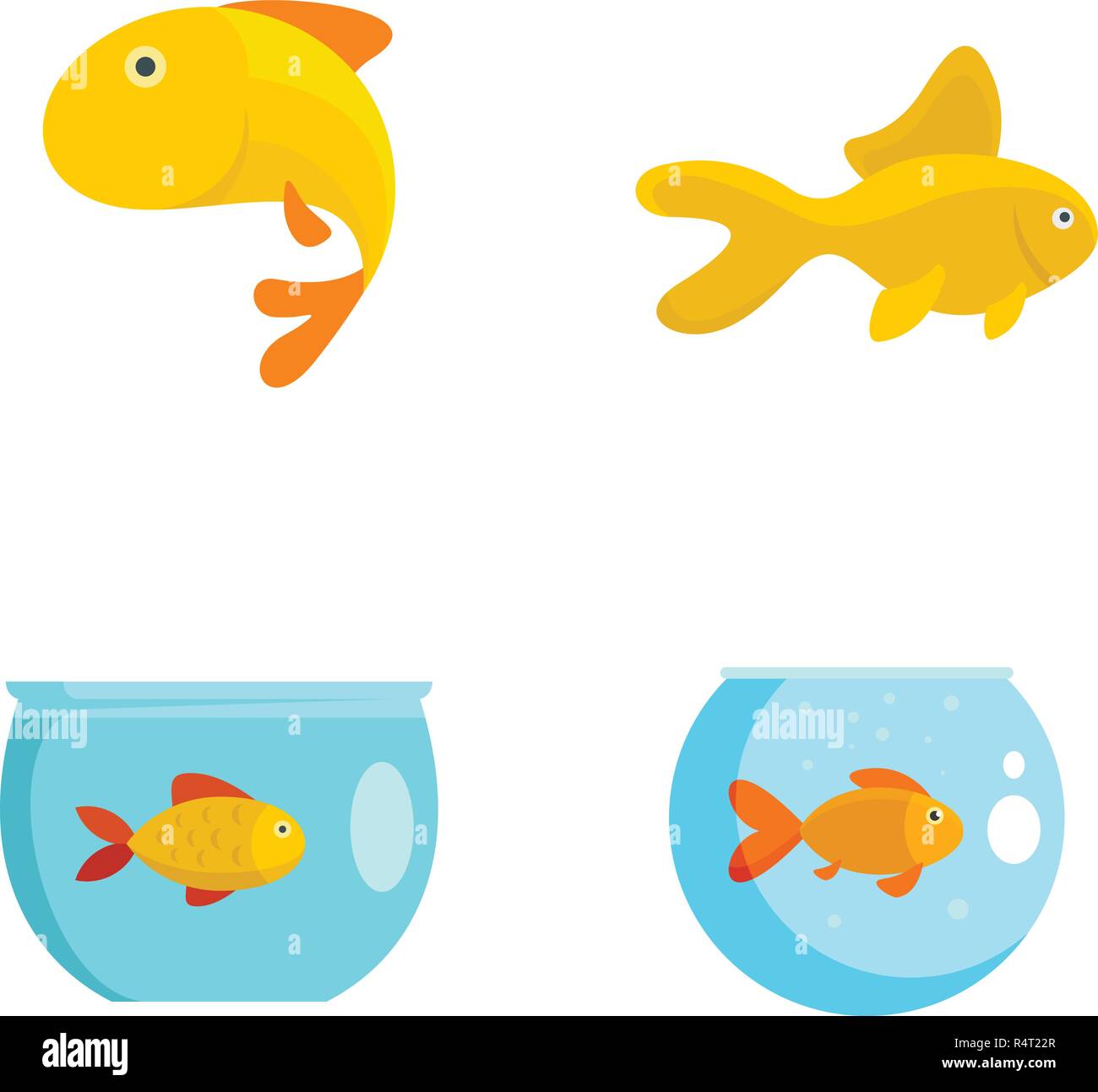 Goldfish and fishbowl icons set. Flat illustration of 4 goldfish and ...