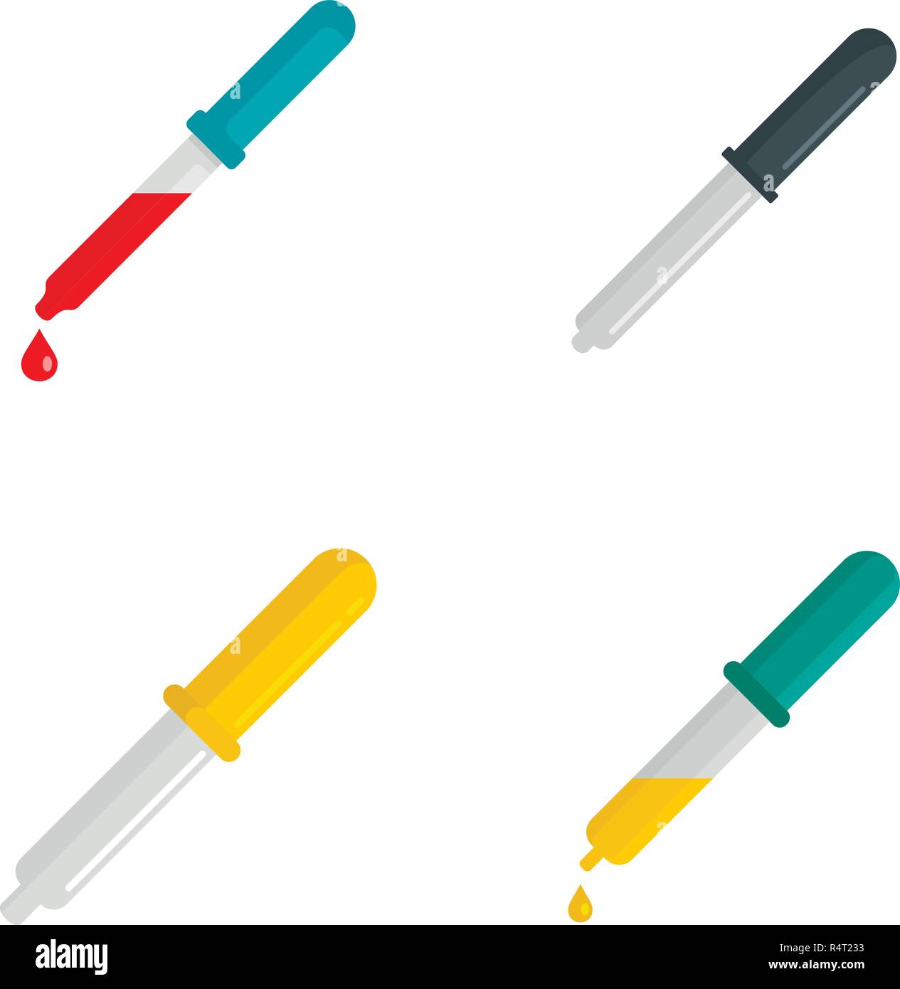 Pipette medical dropper tool icons set. Flat illustration of 4 pipette ...