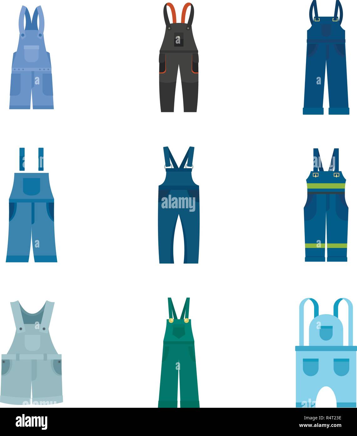 Overalls workwear icons set. Flat illustration of 9 overalls workwear ...
