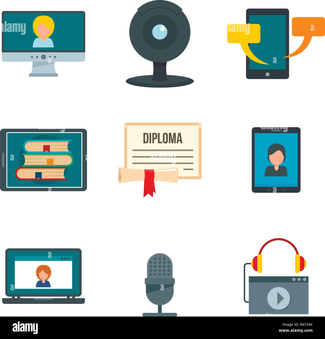 Webinar training online learning icons set. Flat illustration of 9 ...