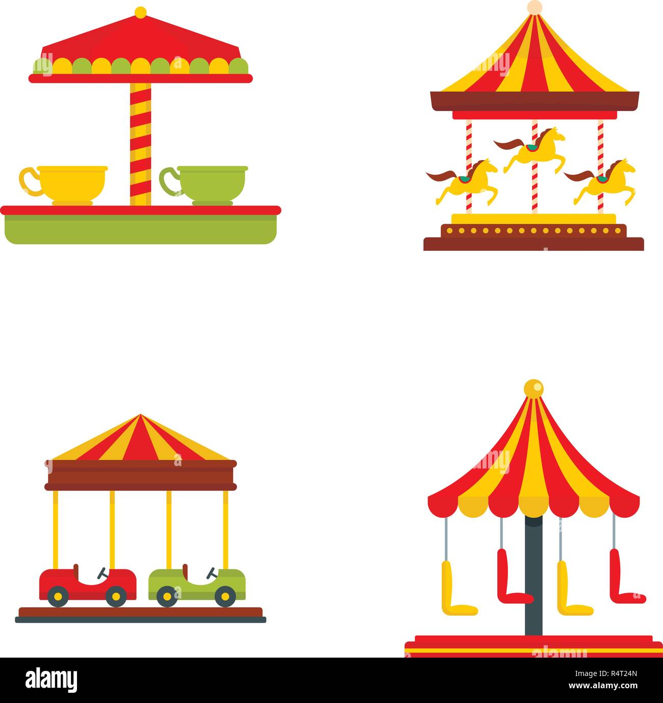 Carousel carnival horse icons set. Flat illustration of 4 carousel ...