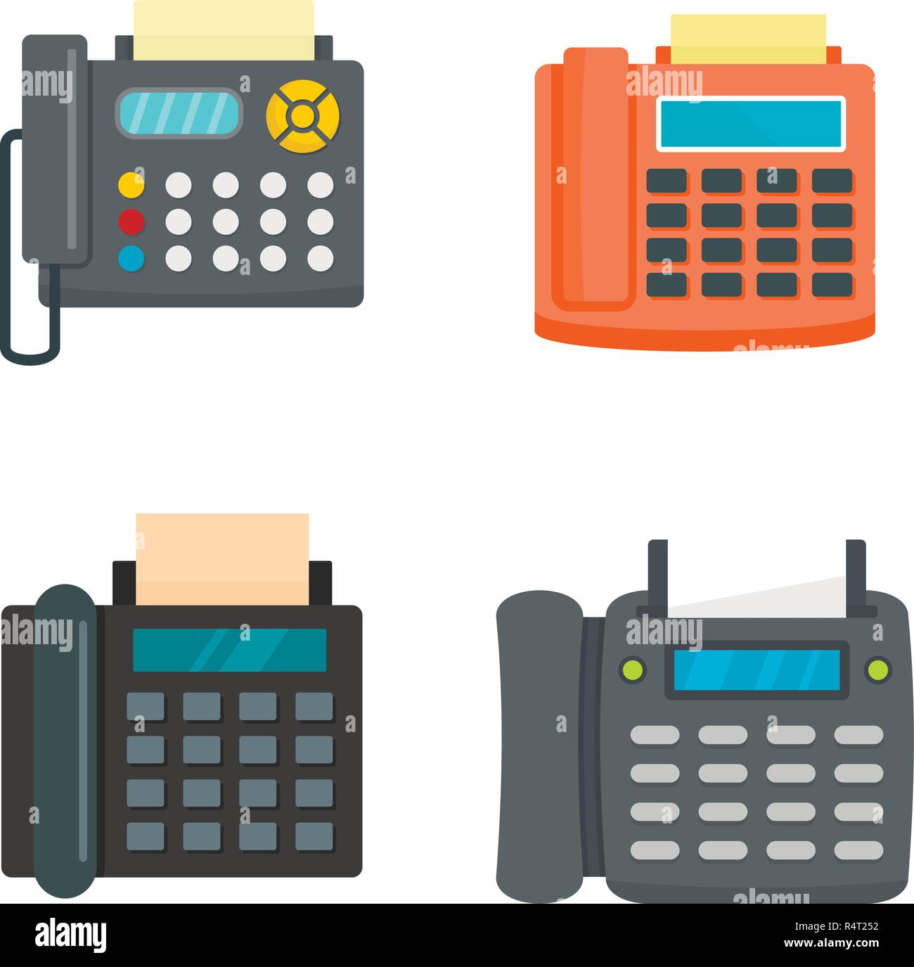 Fax machine telephone icons set. Flat illustration of 4 fax machine ...