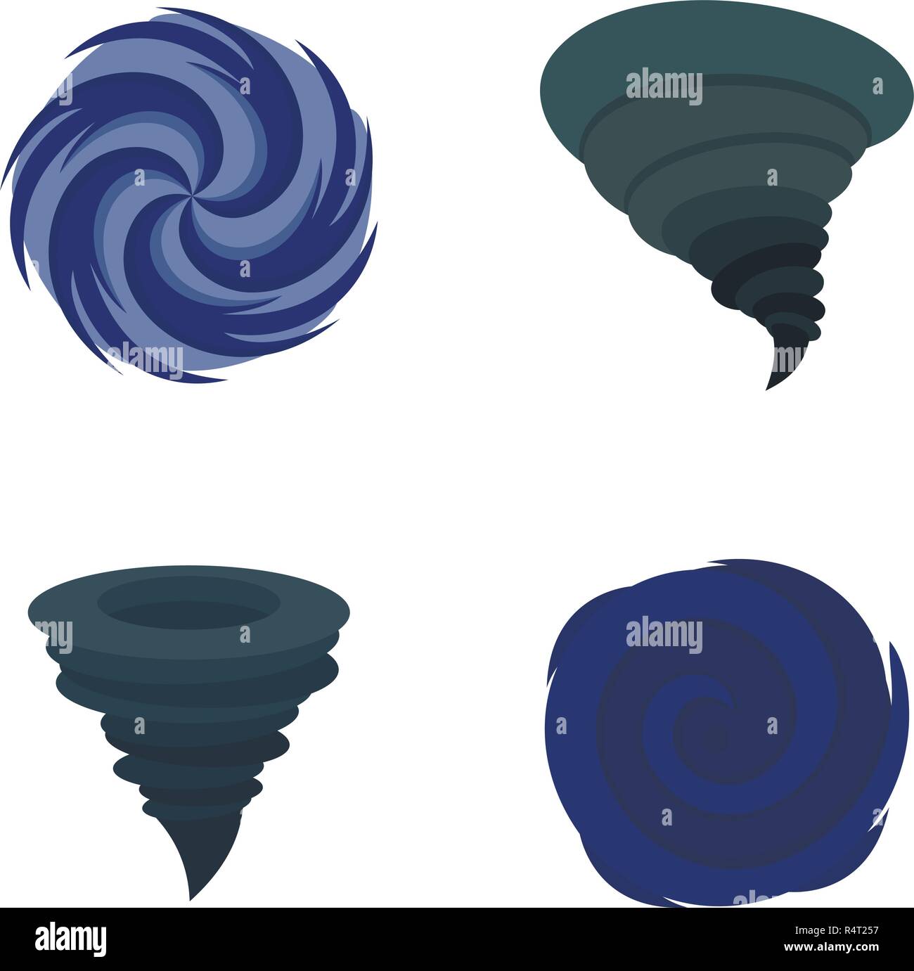 hurricane storm tornado damage icons set. Flat illustration of 4 hurricane storm tornado damage ...