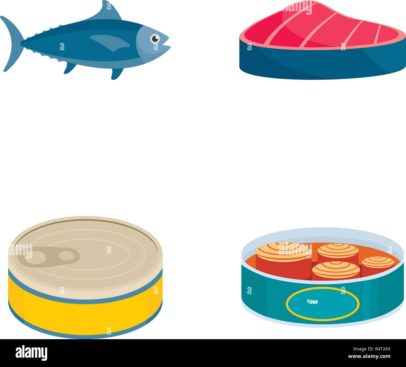 Tuna fish can steak icons set. Flat illustration of 4 tuna fish can ...