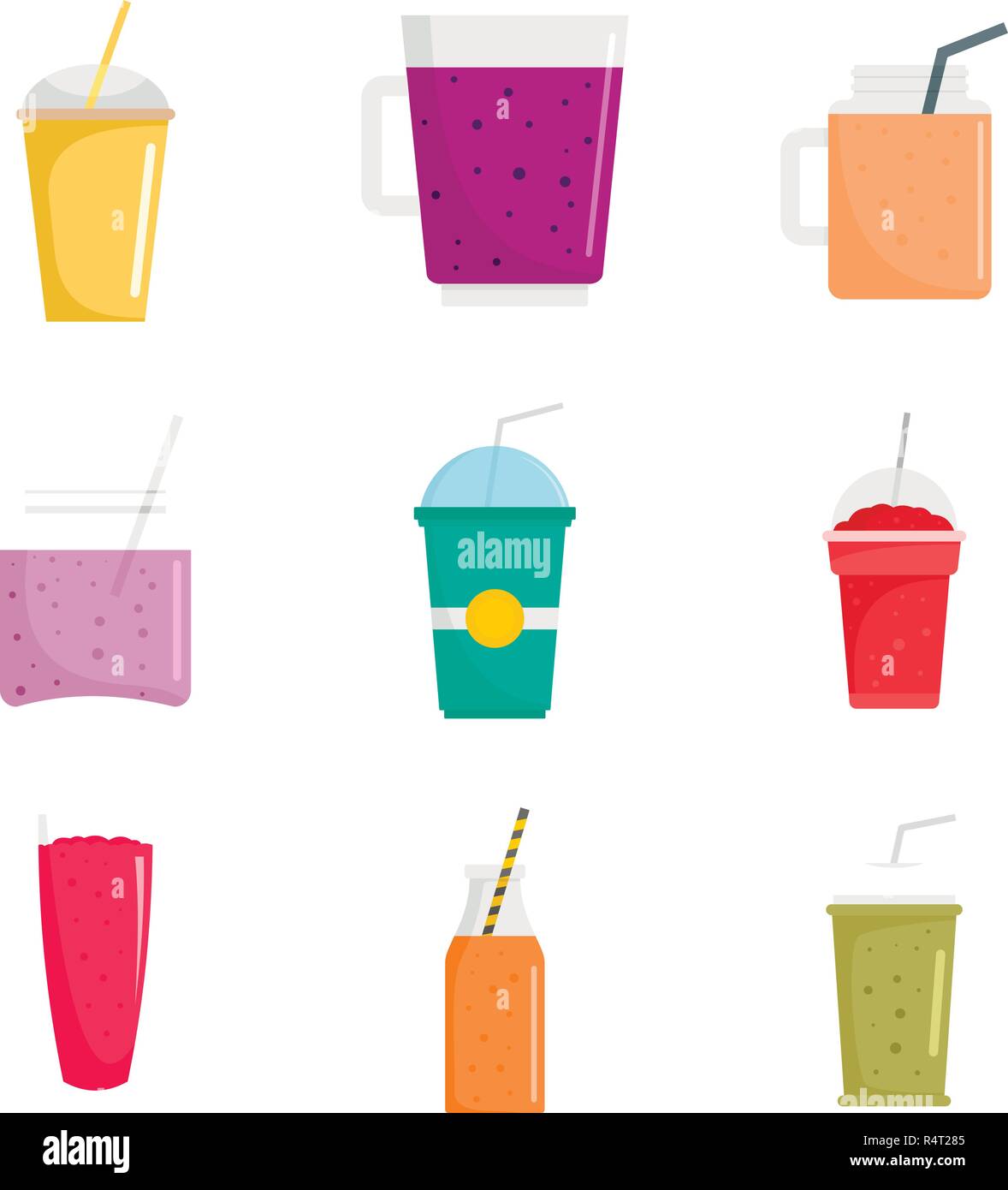 Smoothie milkshake fruit juice icons set. Flat illustration of 9 ...