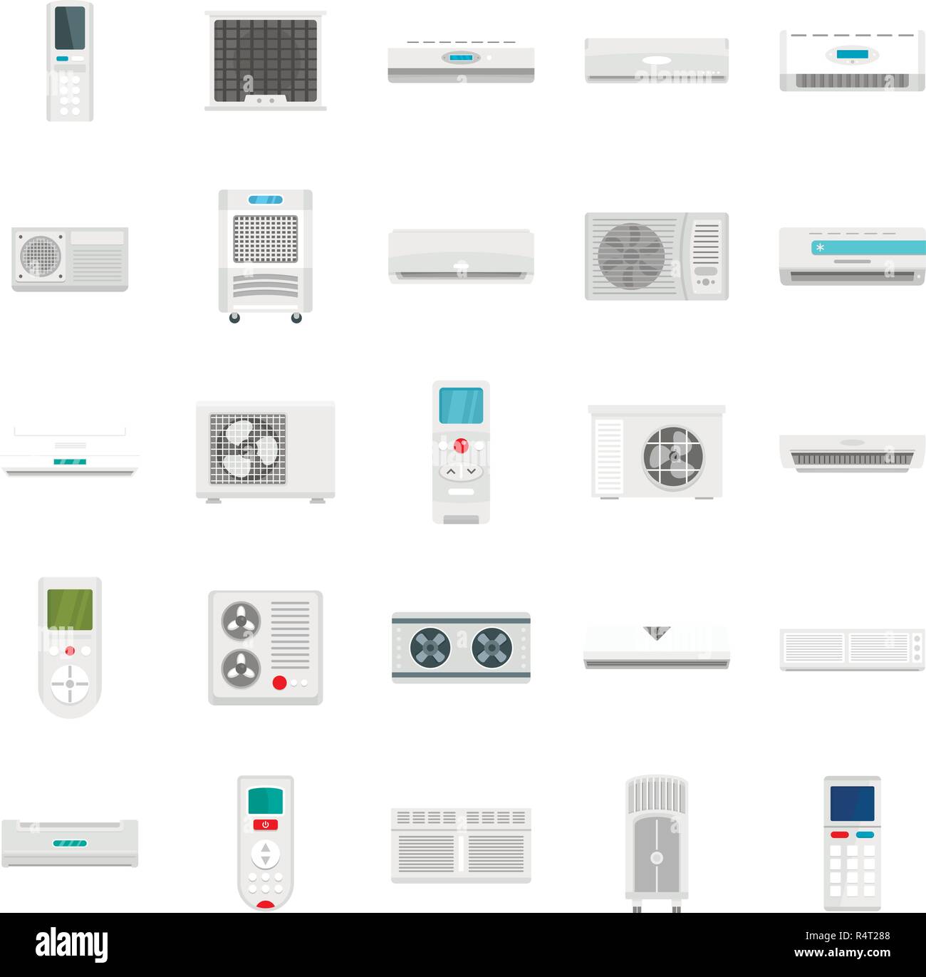 Conditioner air filter vent remote icons set. Flat illustration of 25 ...