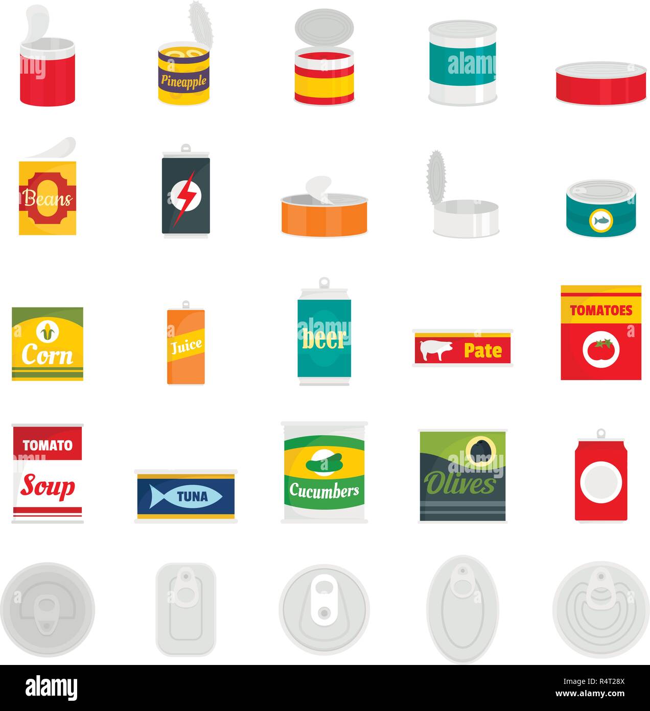 Tin can food package jar icons set. Flat illustration of 25 tin can ...