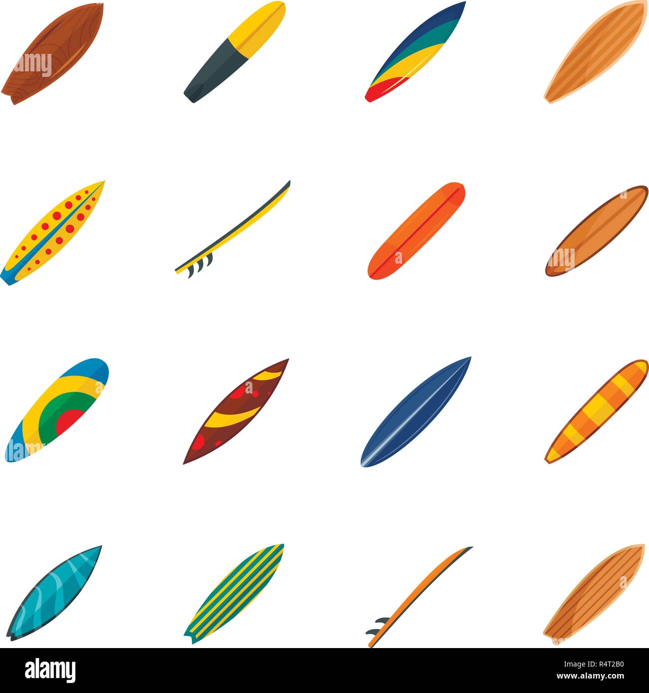 Surfboard surf board icons set. Flat illustration of 16 surfboard surf board vector icons ...