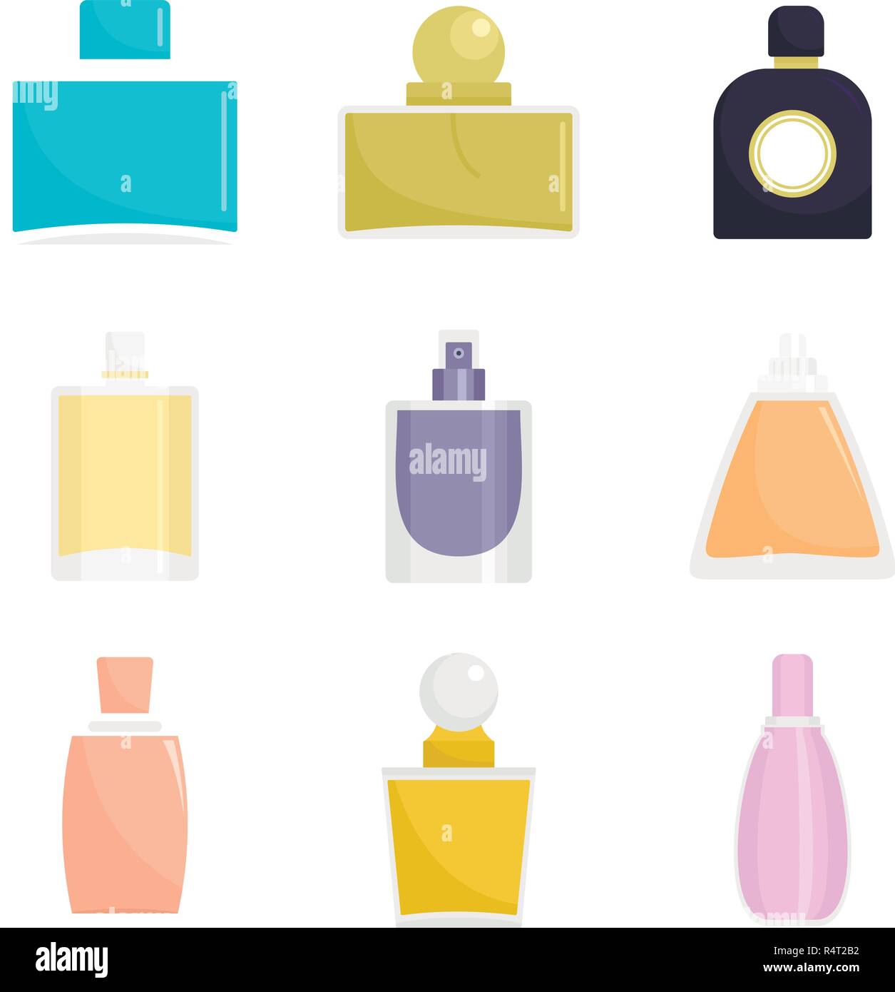 Fragrance bottles aroma flavor perfume icons set. Flat illustration of ...