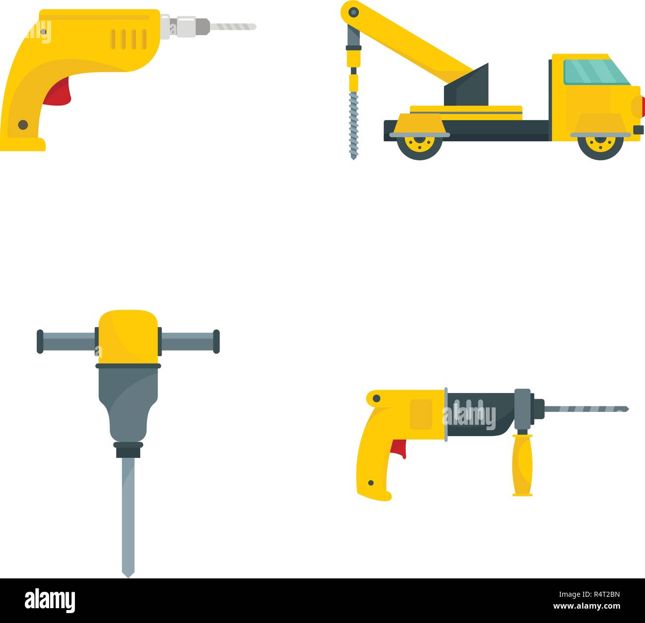 Drilling machine rig electric icons set. Flat illustration of 4 ...