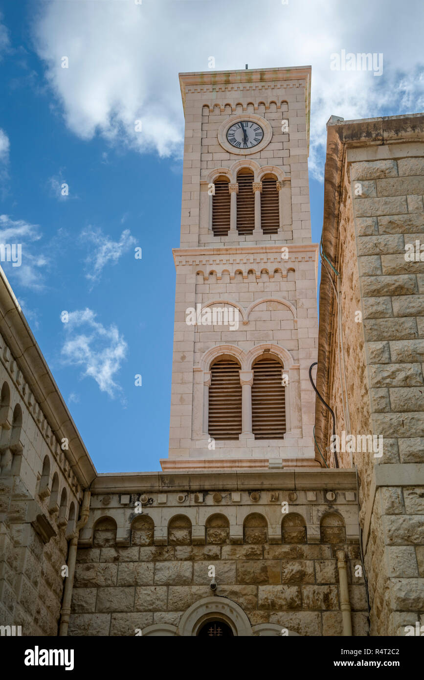 Tower clock of church of st. Joseph in Nazareth, Israel Stock Photo - Alamy