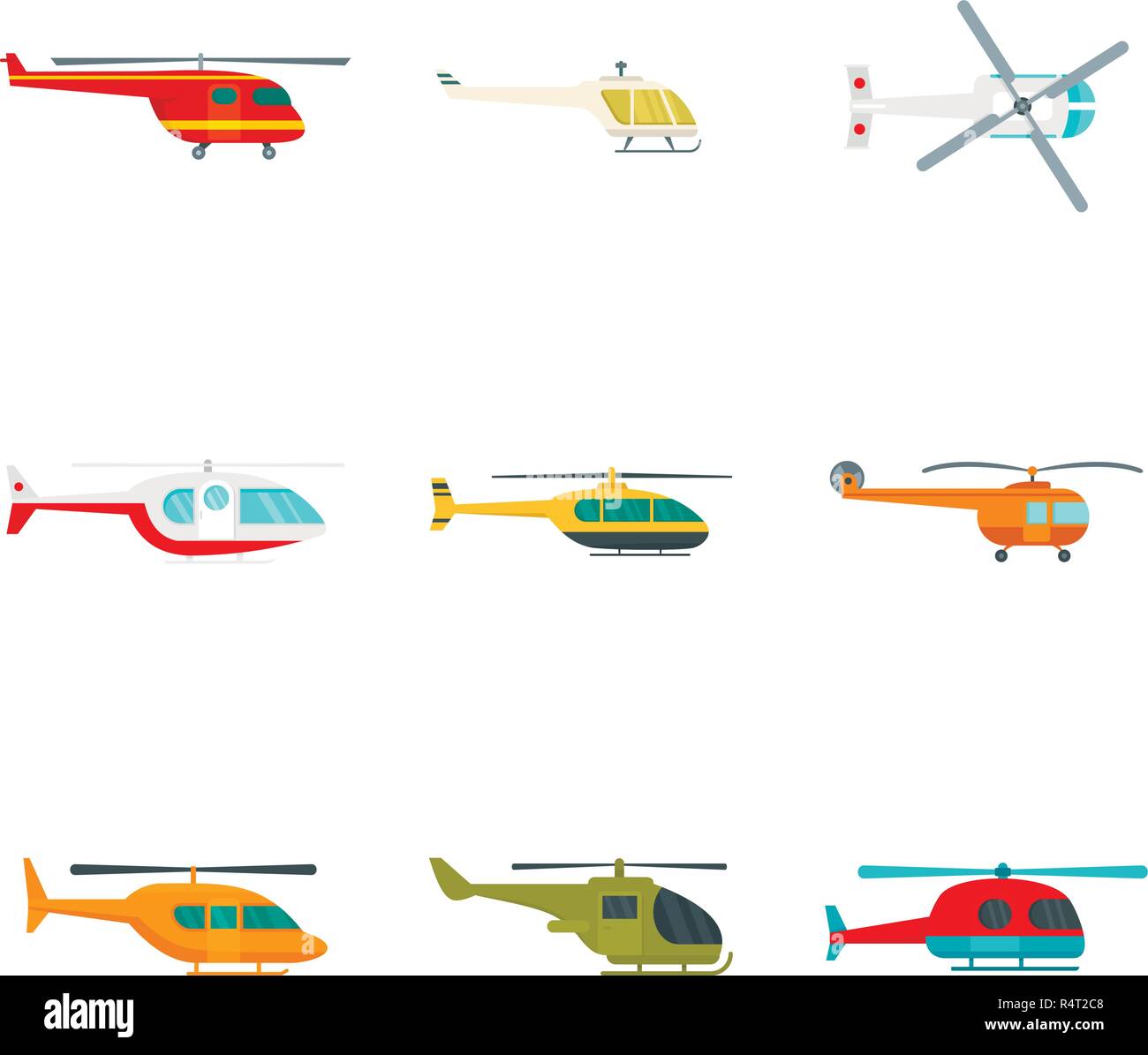 Helicopter military aircraft chopper icons set. Flat illustration of 9 ...