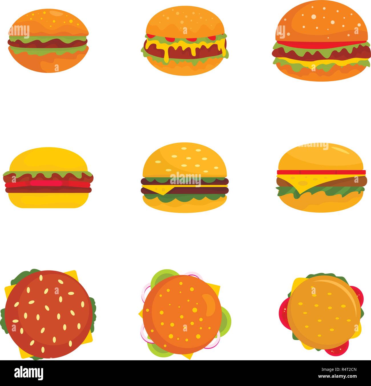 Burger sandwich bread bun icons set. Flat illustration of 9 burger ...