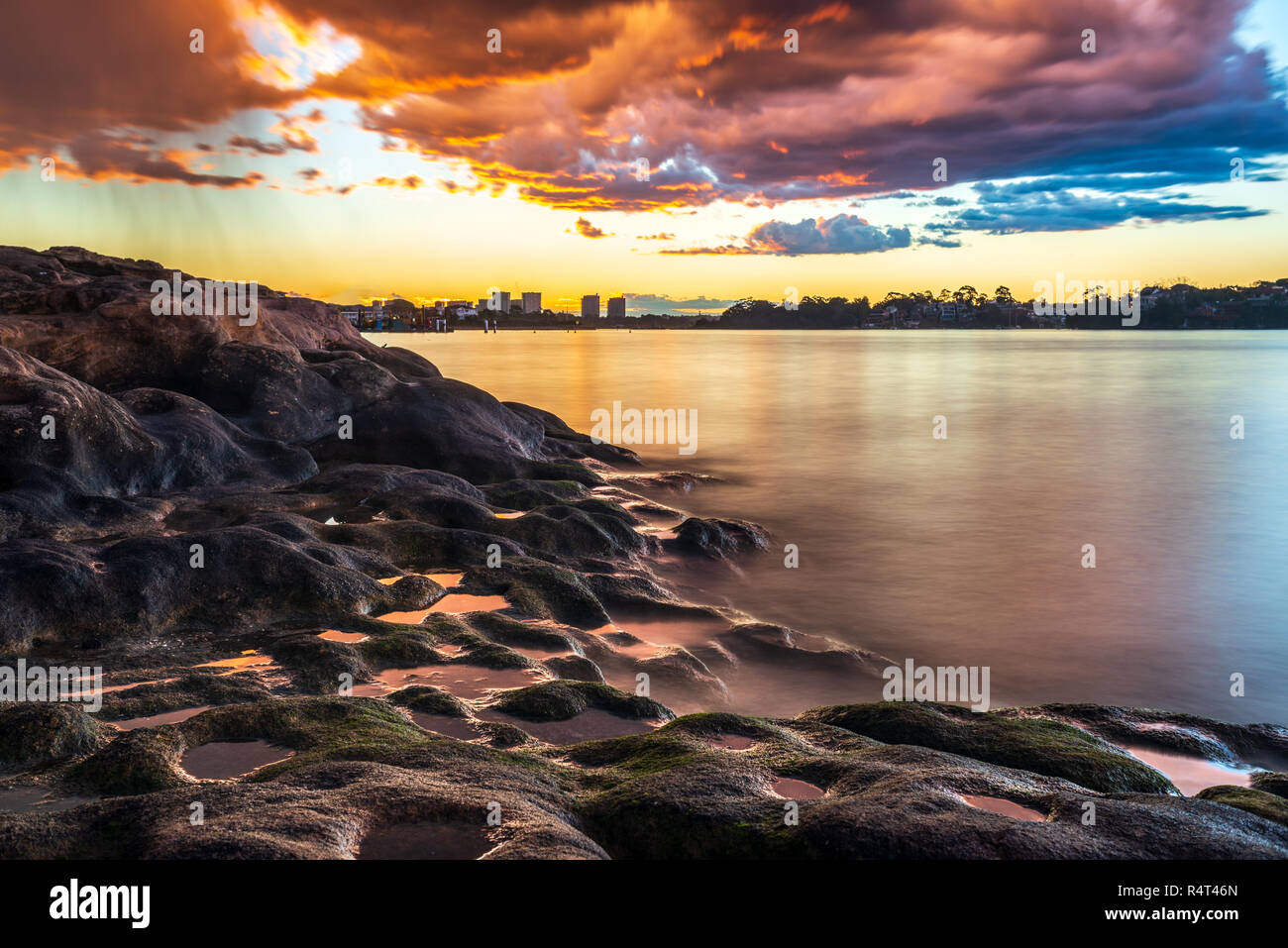 Sunset on the Parramatta River, Sydney, Australia. Clouds, reflections ...