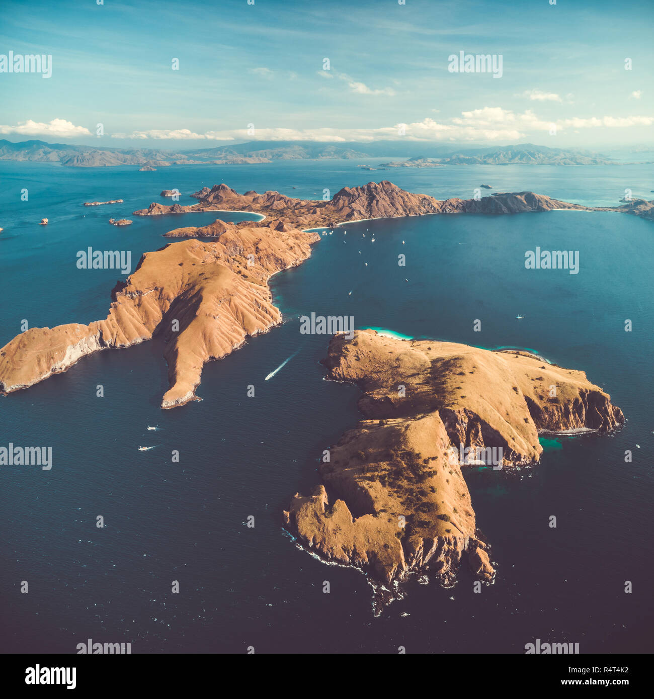 Archipelago, islands, ocean. Komodo. Aerial drone shot. Magnificent ...