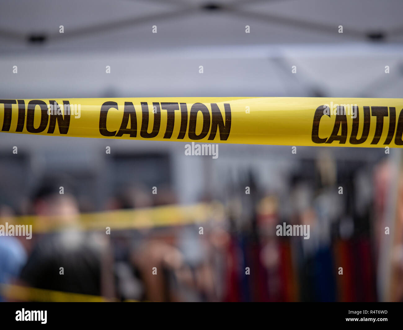 Yellow caution tape, do not enter area, hanging blocking area Stock ...