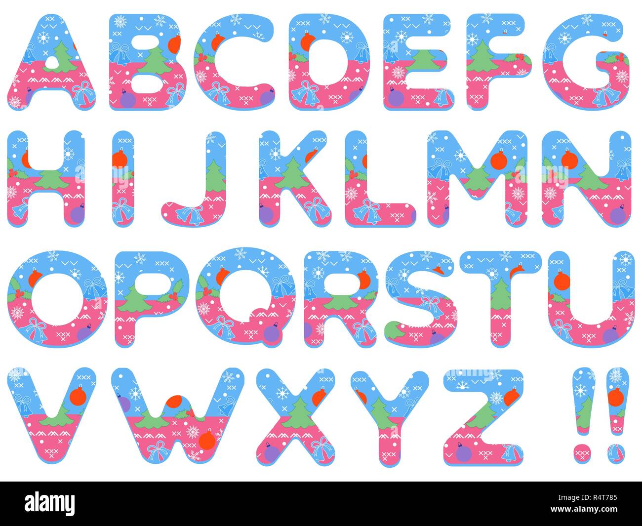 Alphabet decorated with Christmas pictures. Happy New Year 2019 and ...