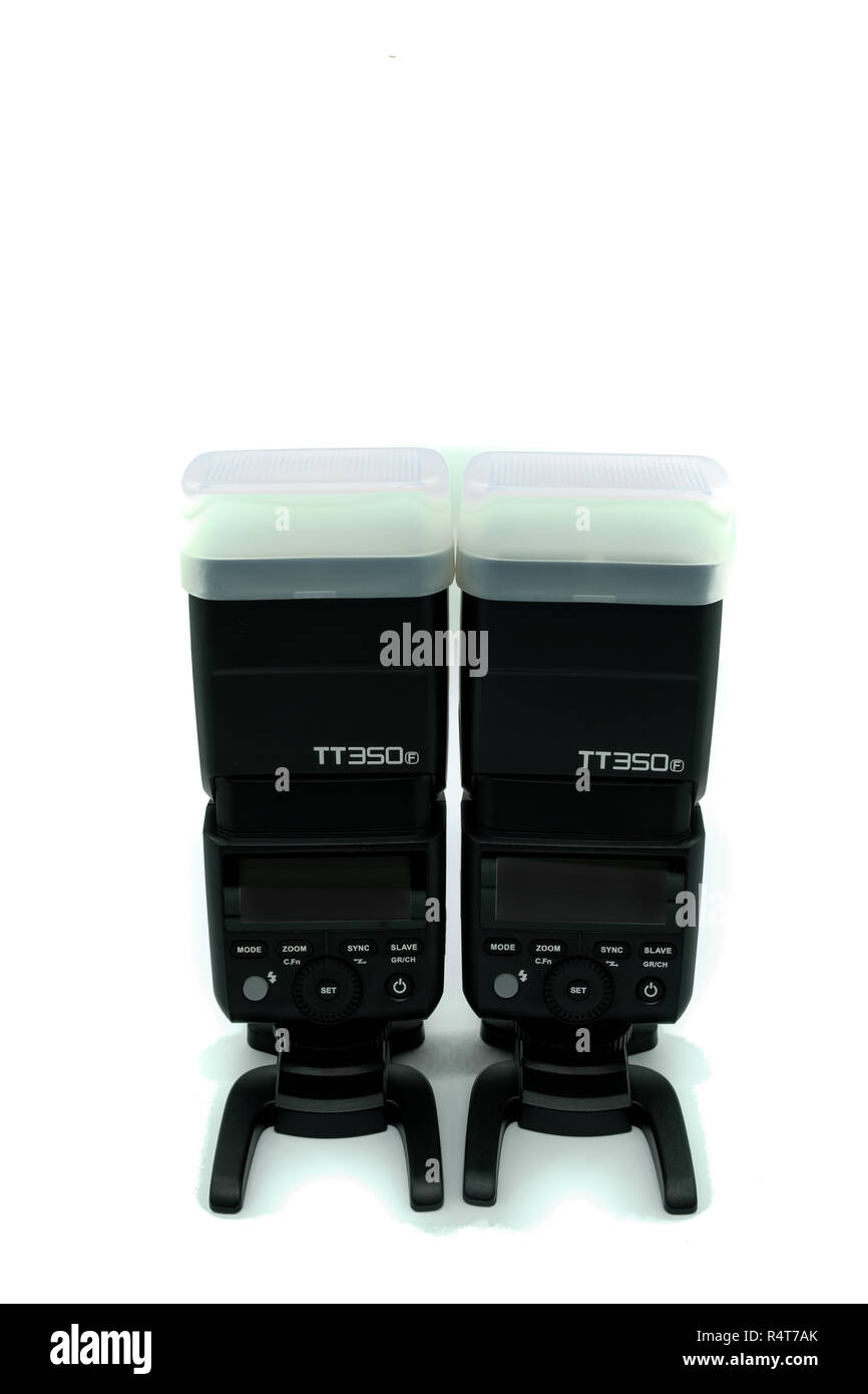 Largs, Scotland, UK - November 22, 2018: Two godox TT350f speed lights ...